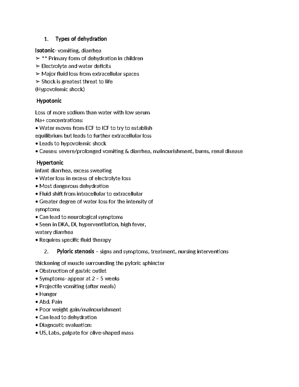 Peditric week 8 quiz blessing - Types of dehydration Isotonic- vomiting ...