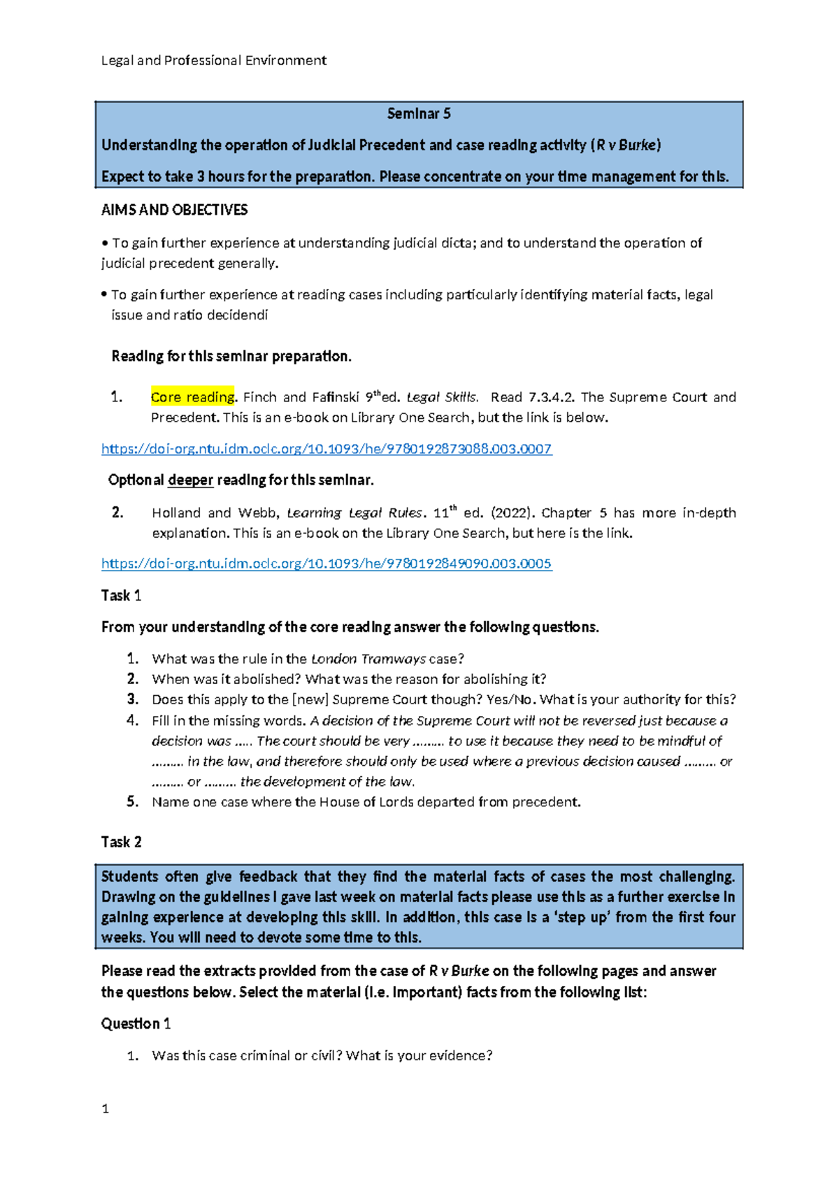 Seminar 5 R v Burke - Seminar 5 Understanding the operation of Judicial ...