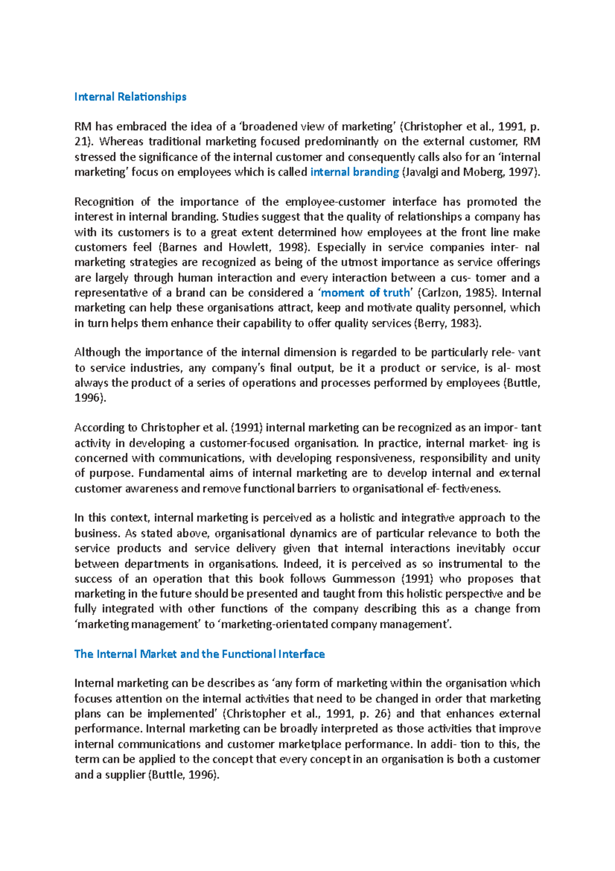 Notes-1 - RM L1-3 - Internal Relationships RM has embraced the idea of ...