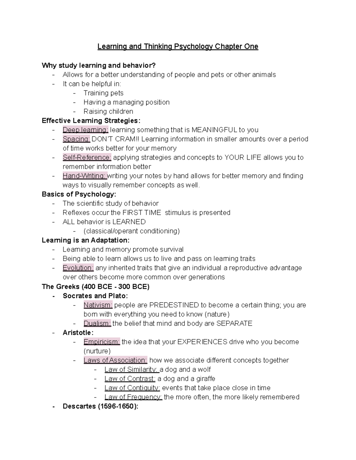Psych 310 ch. 1 - These are lecture notes referring to chapter one of ...