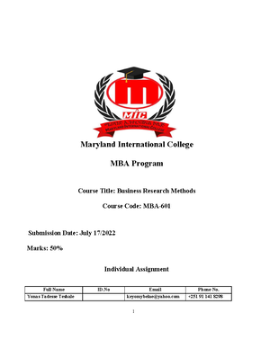 FMA Assignment 01 - Financial and Managerial Accounting Assignment 01 Course Instructor: Kirubel ...