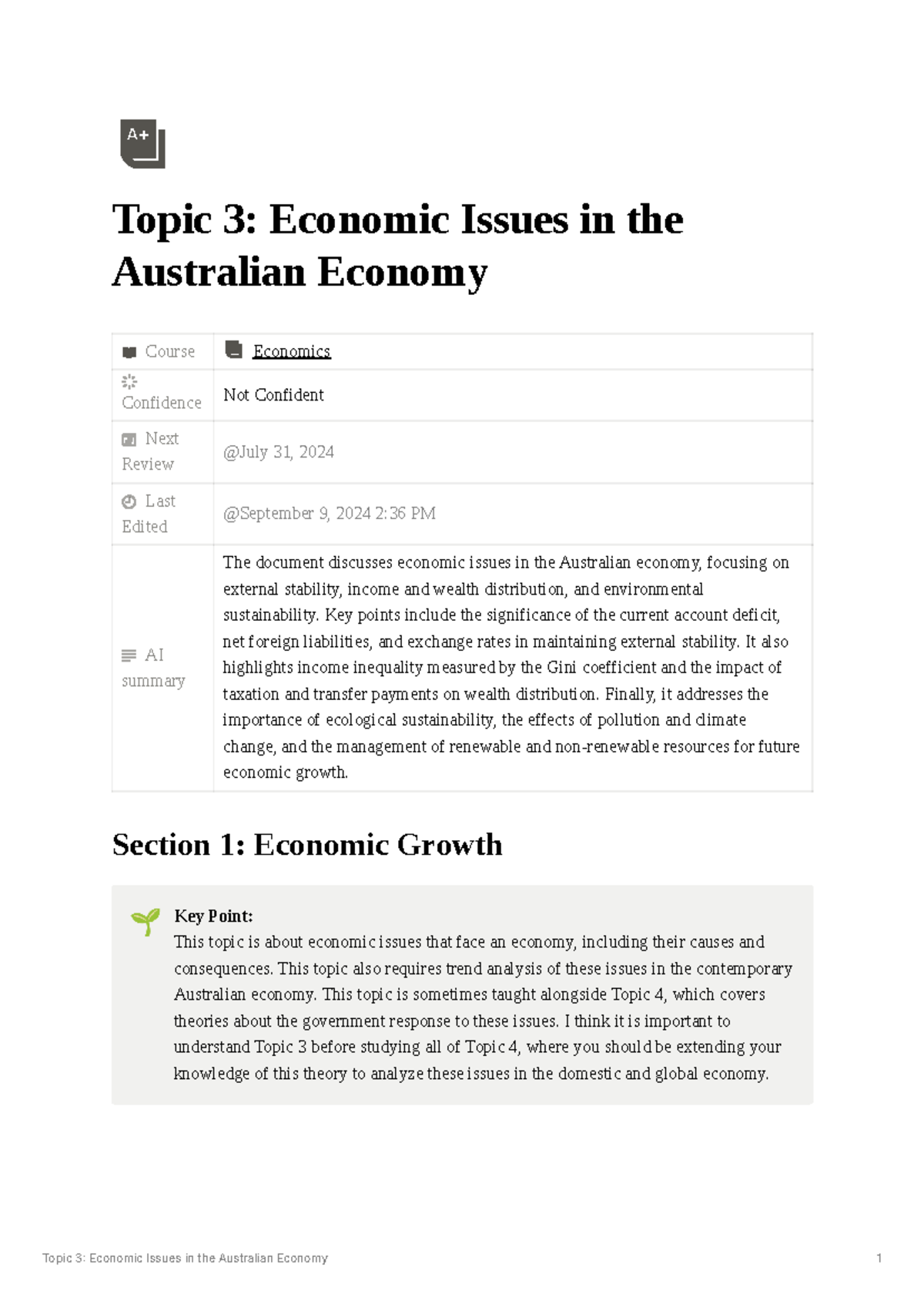 Eco 4 - Full course Notes for Economics - Topic 3: Economic Issues in ...