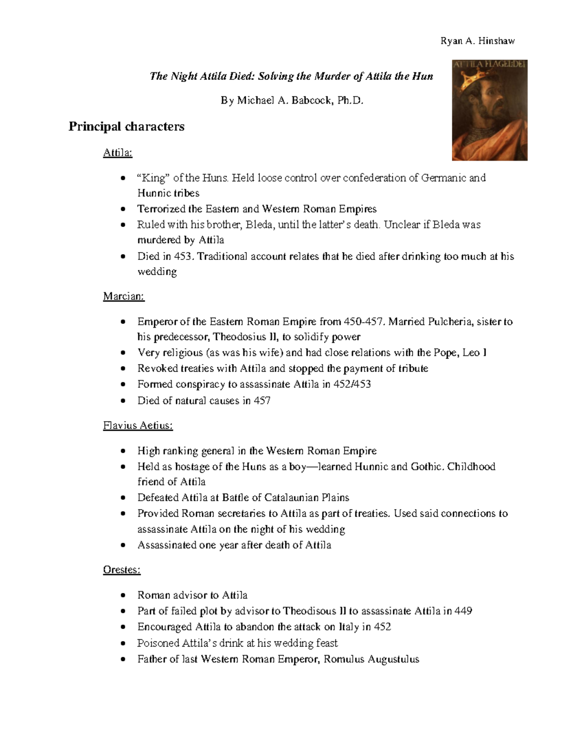 Attila handout - notes - Ryan A. Hinshaw The Night Attila Died: Solving ...