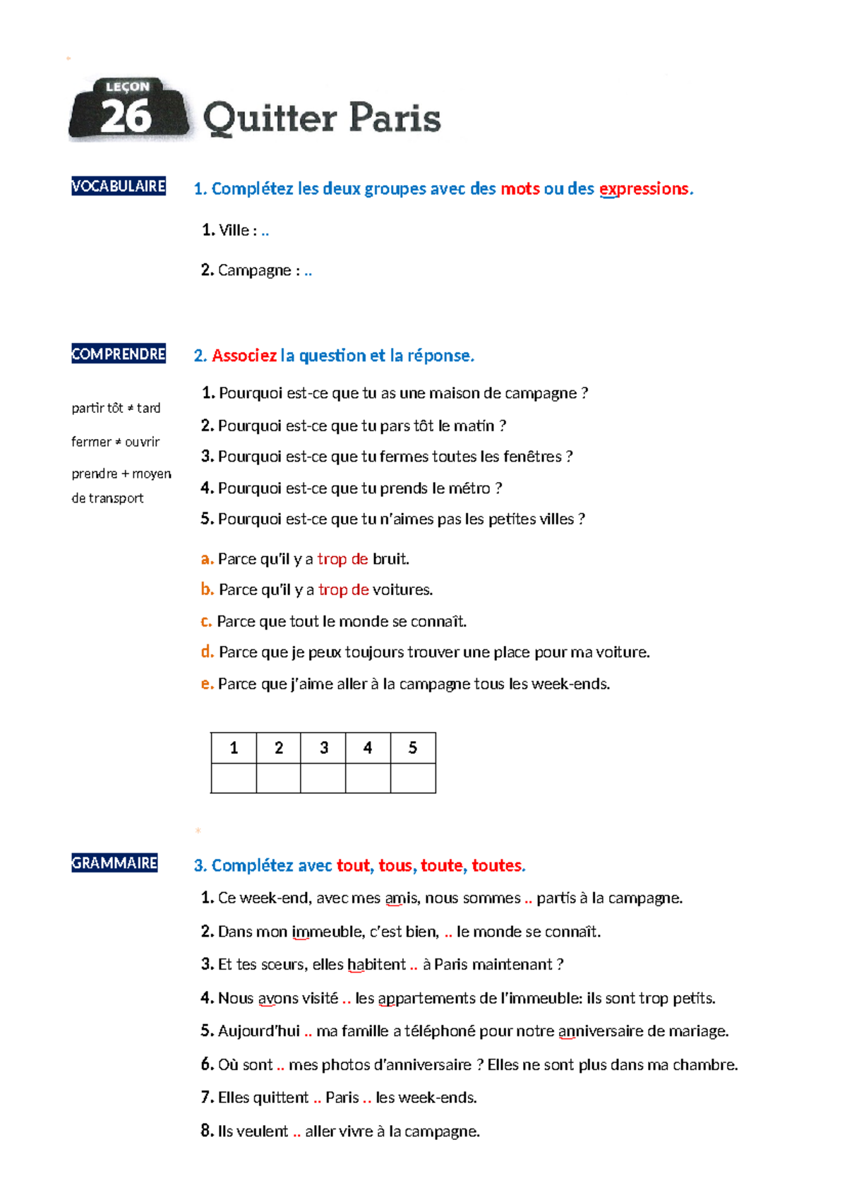 Cahier Dexercices - TCNH - * VOCABULAIRE 1. Complétez les deux groupes ...