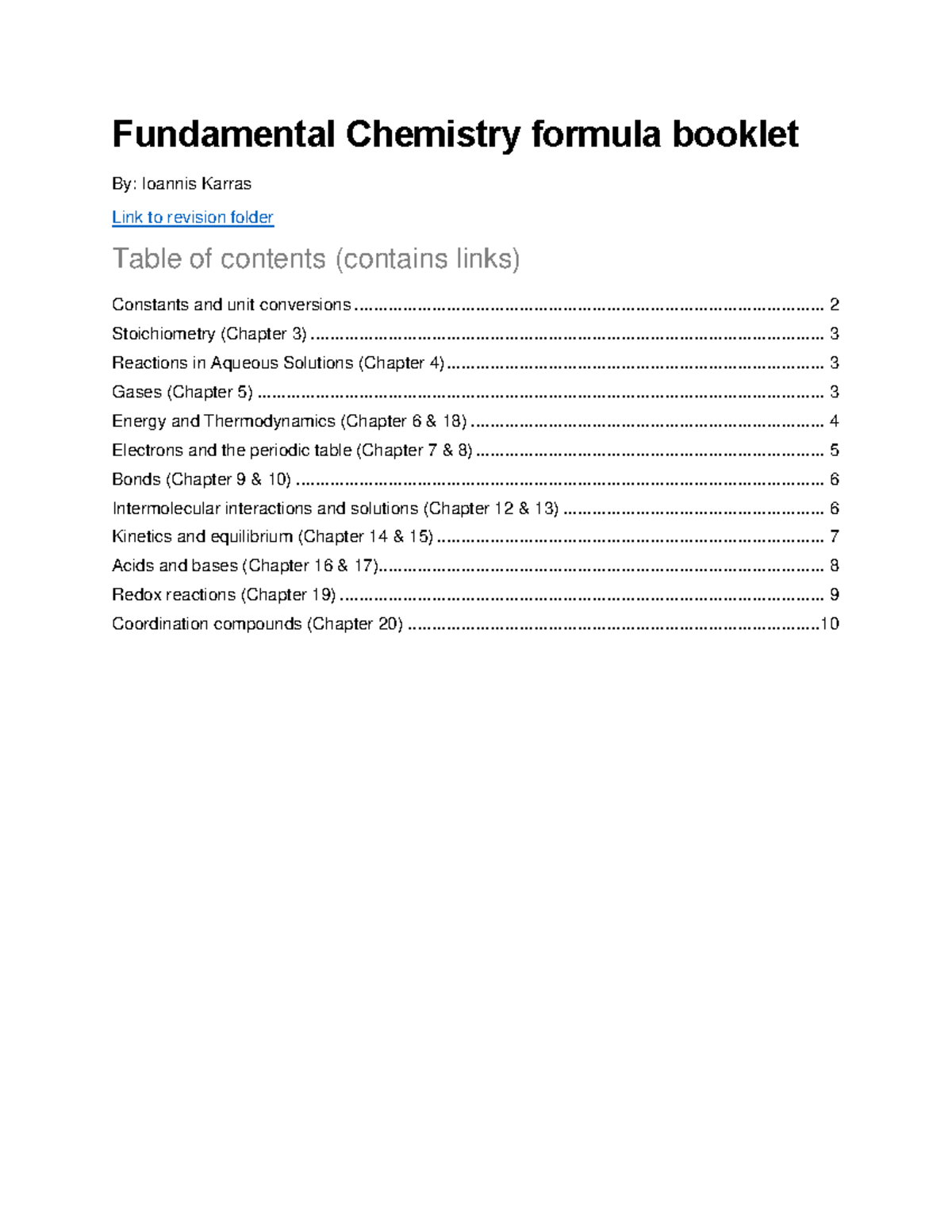 Fundamental Chemistry formula booklet - - Studocu