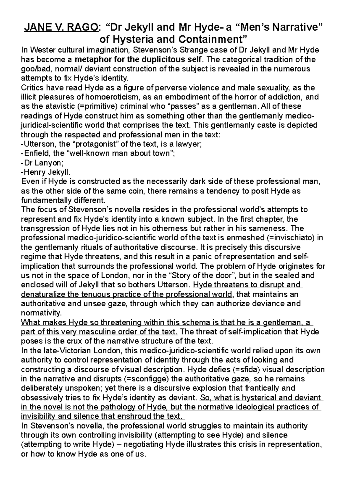 A MEN'S Narrative OF Histeria AND Containment - Jane Rago - JANE V ...