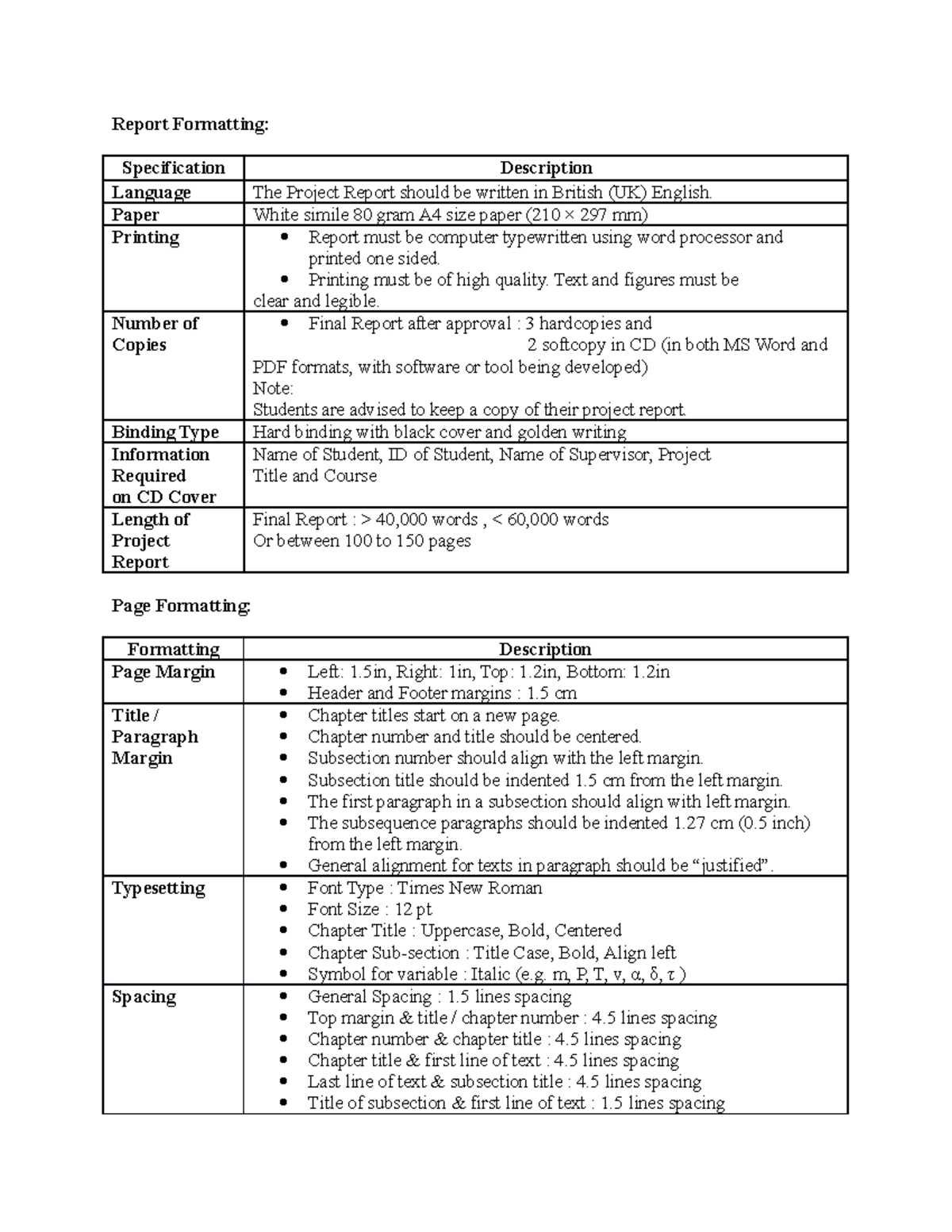Report Formatting - Report Formatting: Specification Description ...