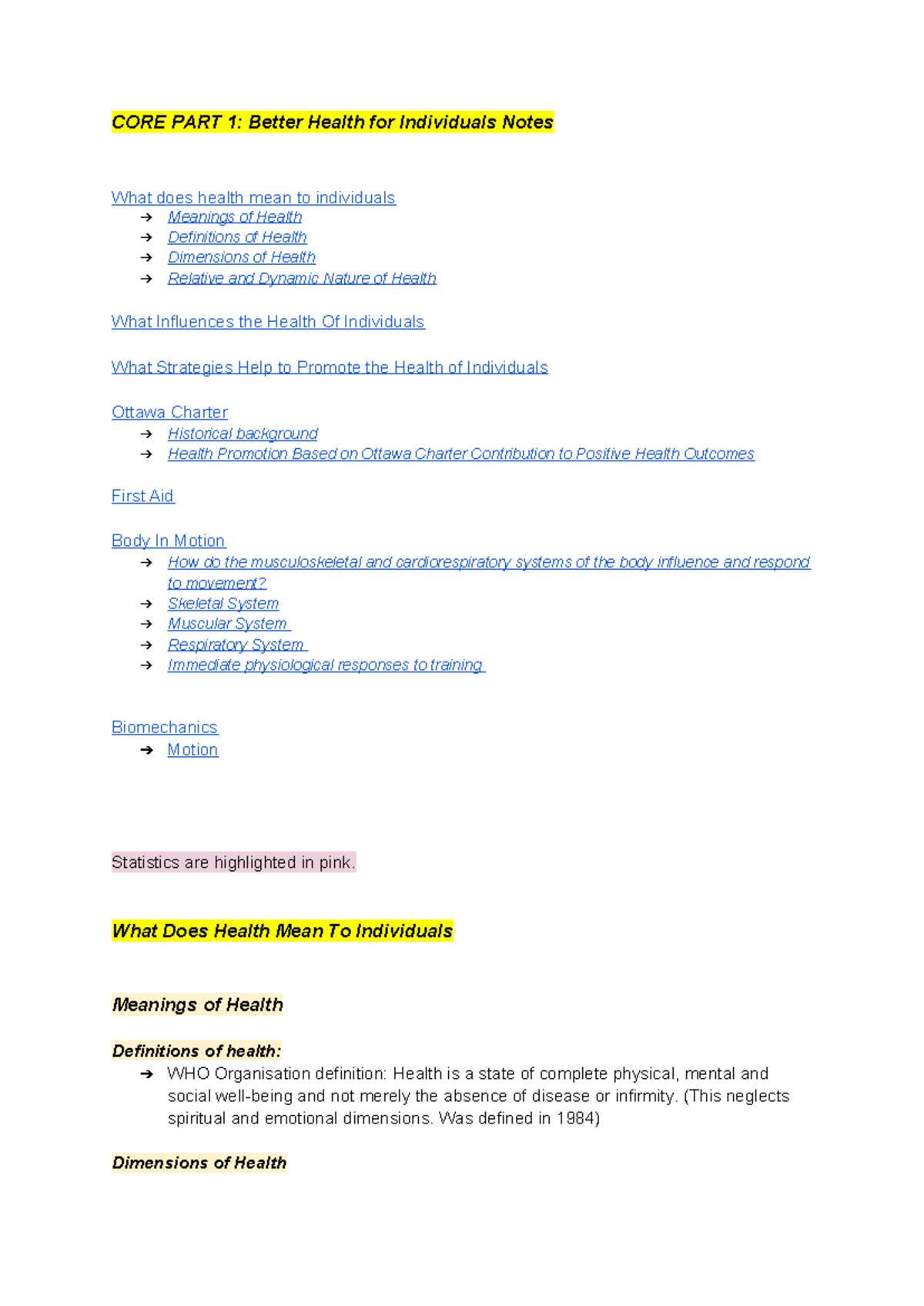 Pdhpe notes stuff - CORE PART 1: Better Health for Individuals Notes ...