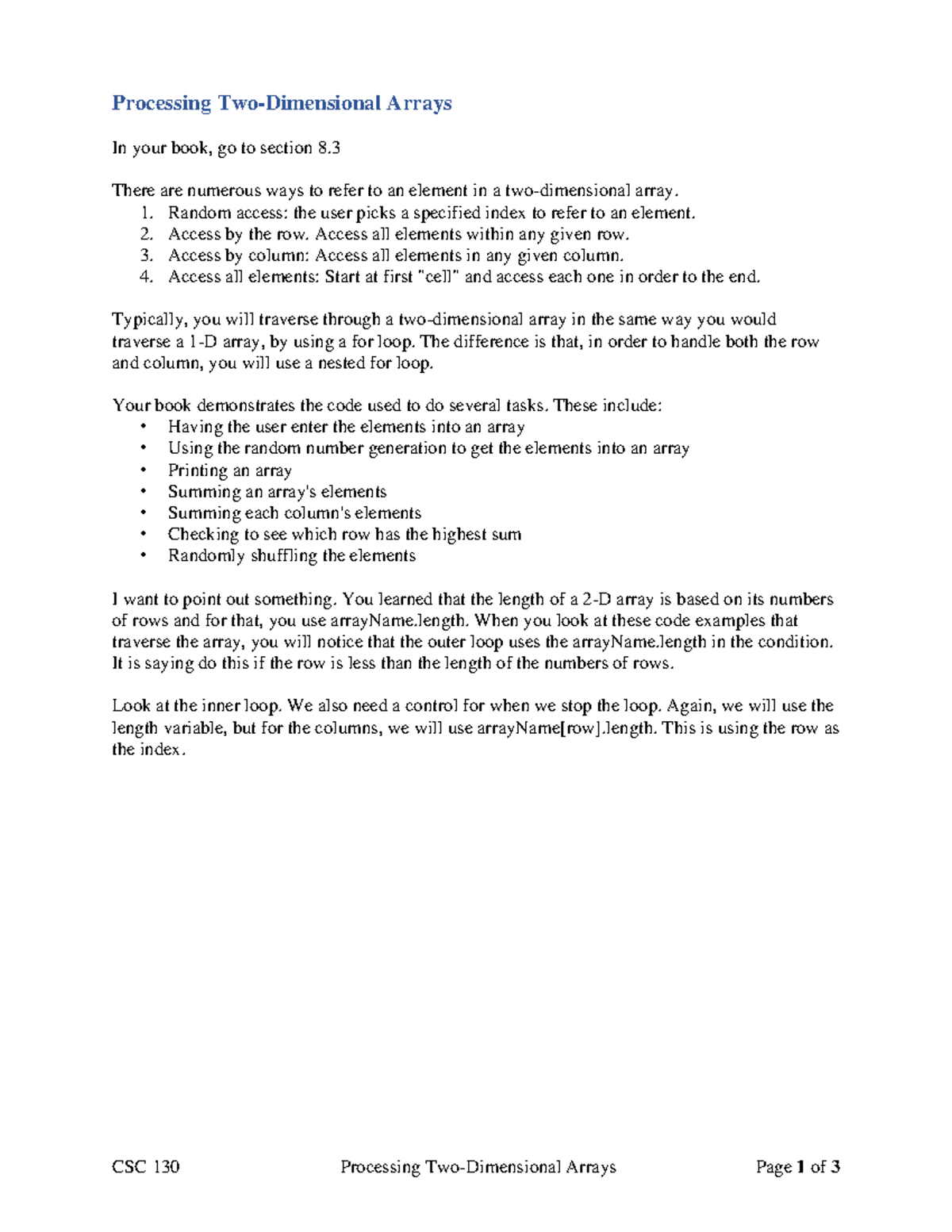 Processing Two-Dimensional Arrays - There are numerous ways to refer to ...