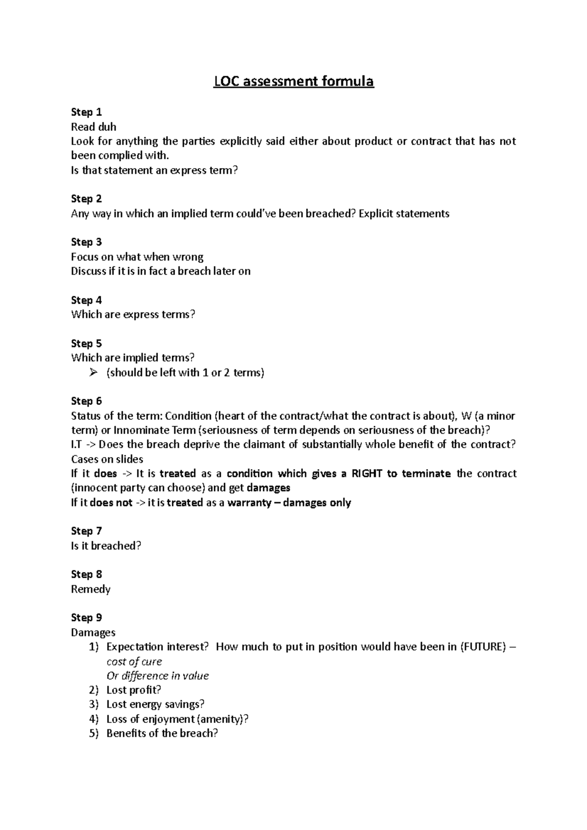 Law of Contract assessment formula - LOC assessment formula Step 1 Read ...