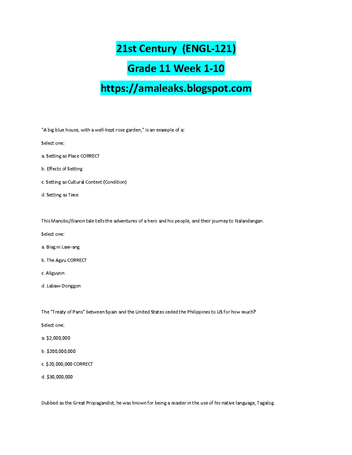 Toaz - Source oed - 21st Century (ENGL-121) Grade 11 Week 1- amaleaks ...