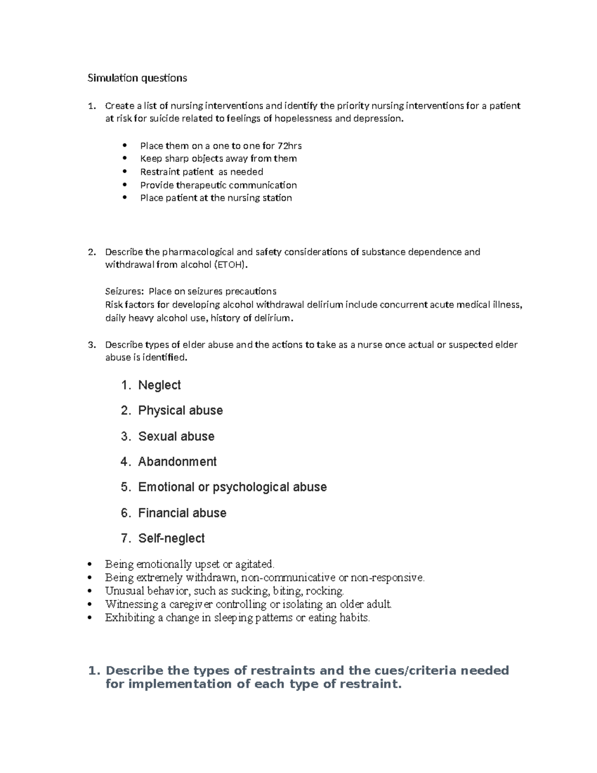 Simulation questions MH - Simulation questions 1. Create a list of ...