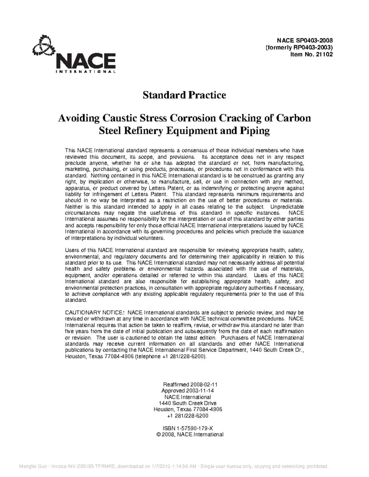 NACE SP00403-2008 - Apuntes - Standard Practice Avoiding Caustic Stress ...