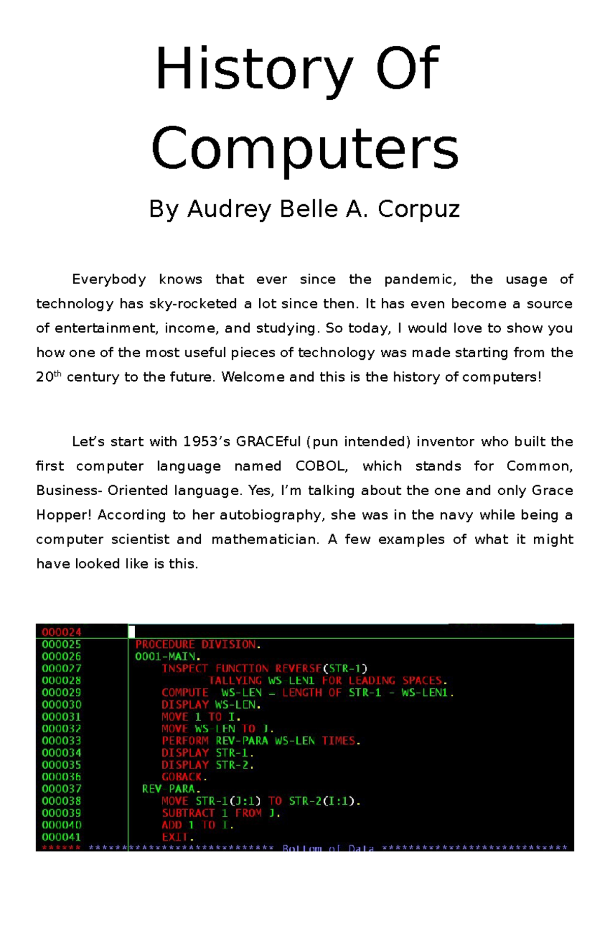 History Of Computers - ... - History Of Computers By Audrey Belle A ...