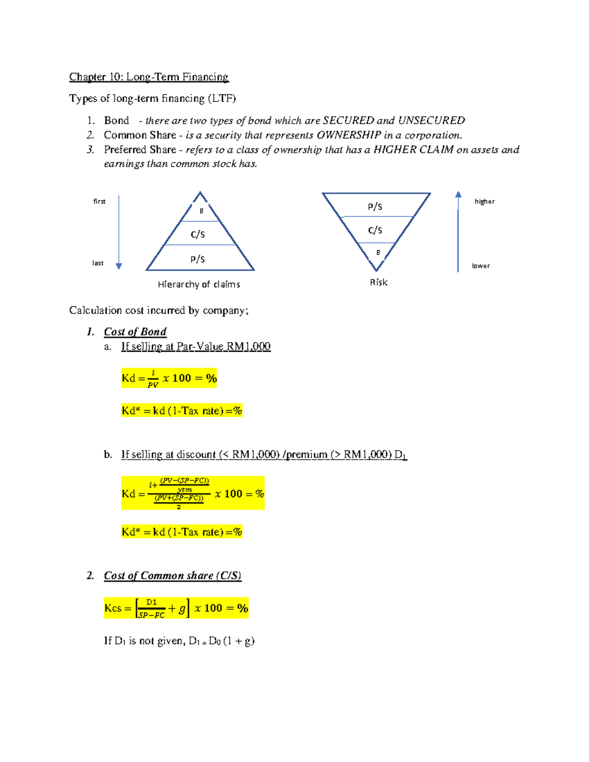 Chapter 10-fin242 - Finance - Chapter 10: Long-Term Financing Types of ...