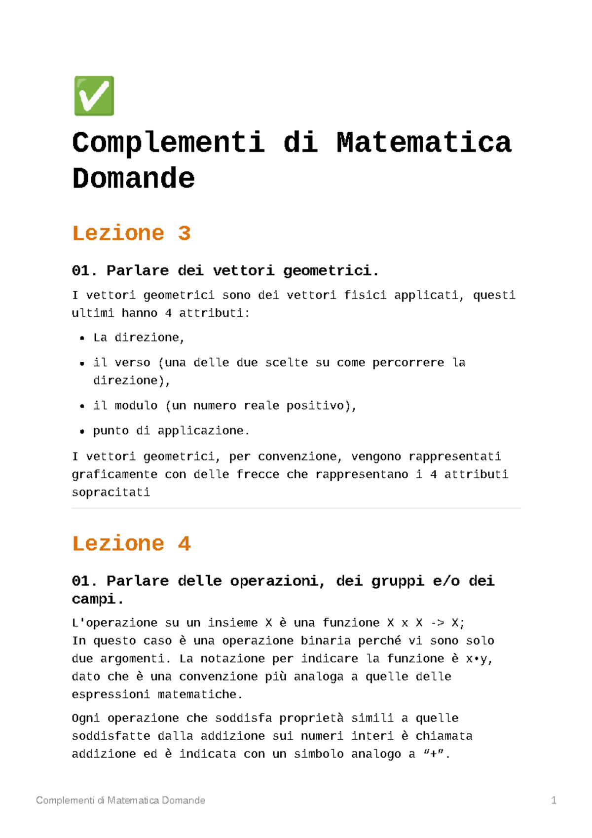 Complementi di Matematica Domande - Complementi di Matematica Domande ...