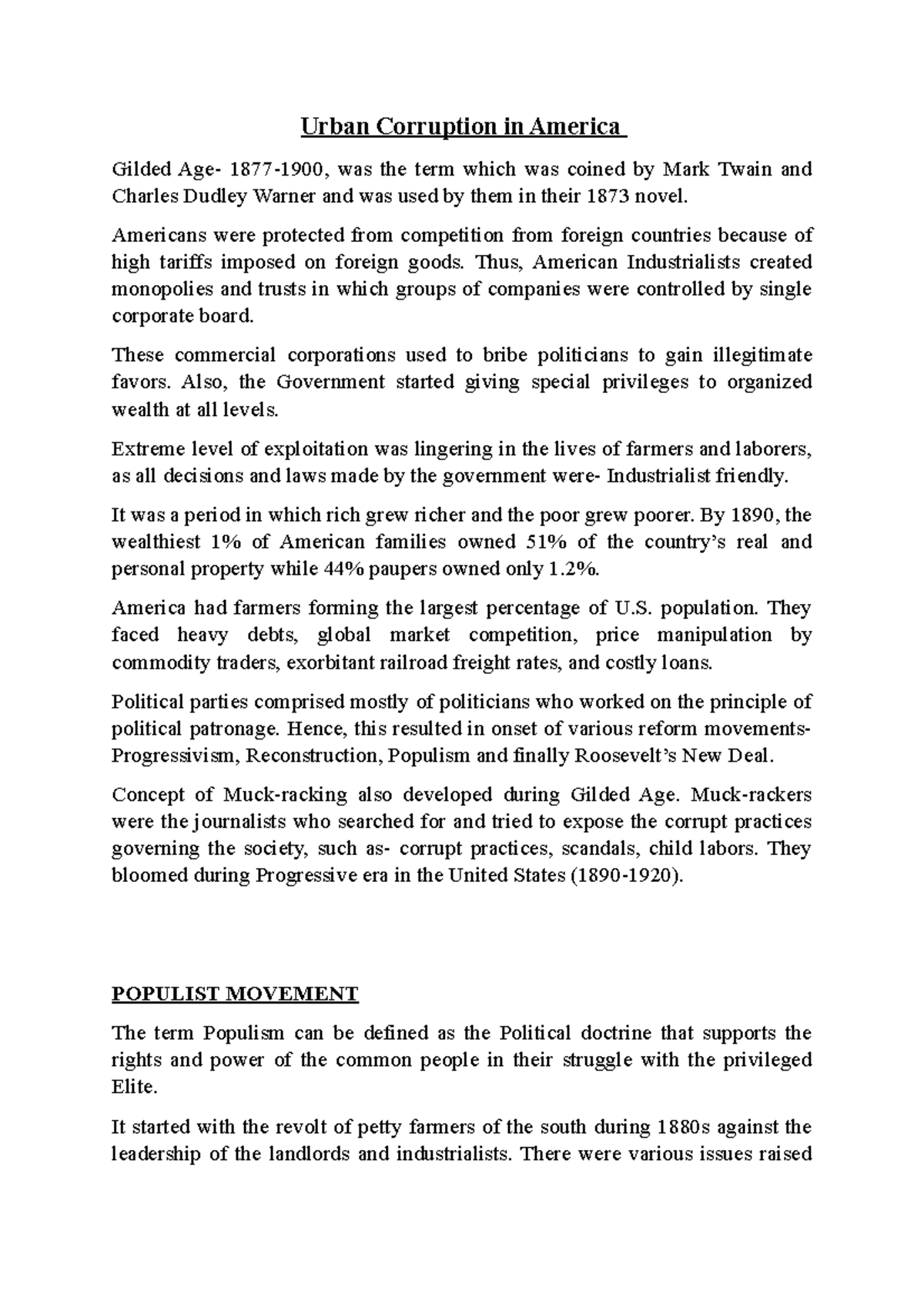 Urban corruption and Populist - Urban Corruption in America Gilded Age ...