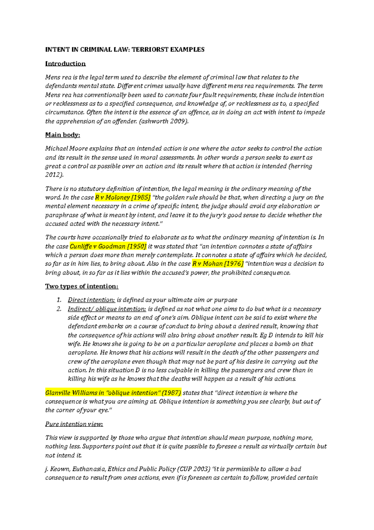 Intent in criminal law - QUB Undergraduate degree - INTENT IN CRIMINAL ...