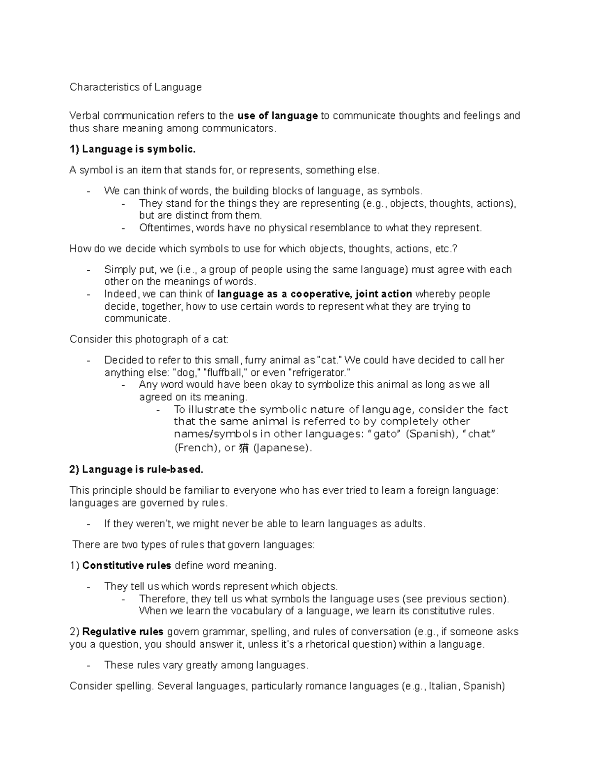 Lecture 3 - Language - Characteristics of Language Verbal communication ...