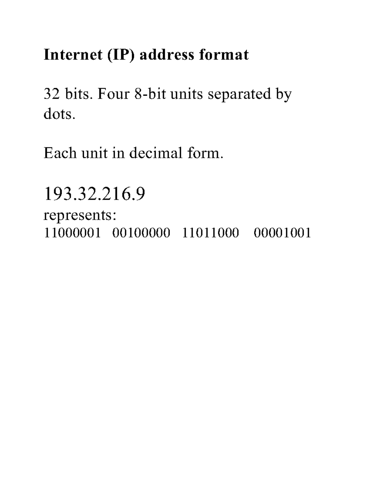 L32 - Lecture 32 - Internet (IP) address format 32 bits. Four 8-bit ...