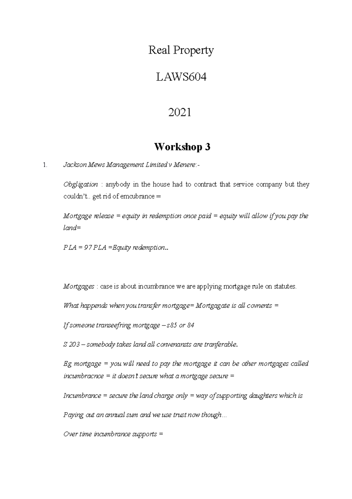 Real Property 2021 workshop week 4 260721 - Real Property LAWS 2021 ...