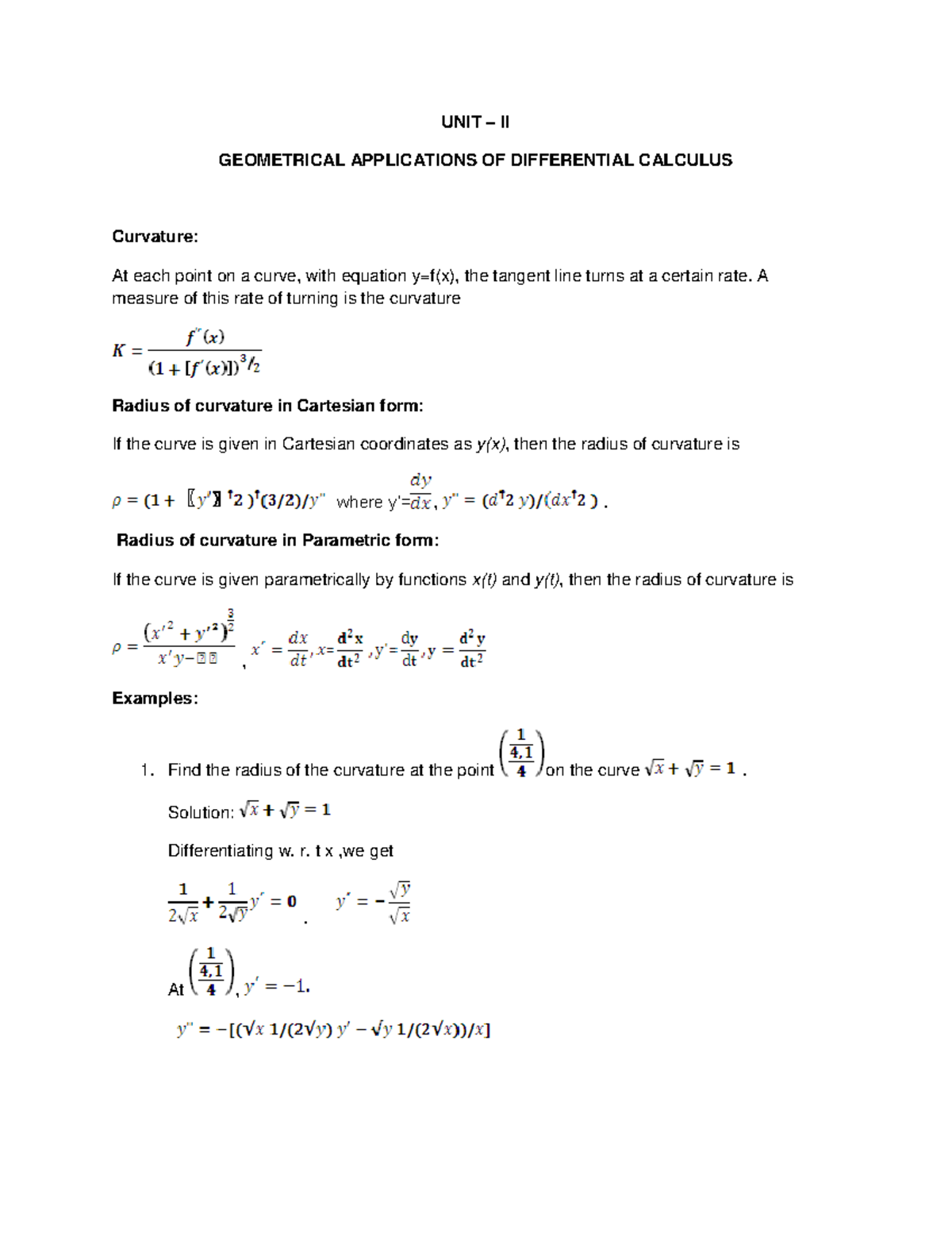 Smt1101 unit 2 part i - Engineering Mathematics I - UNIT – II ...