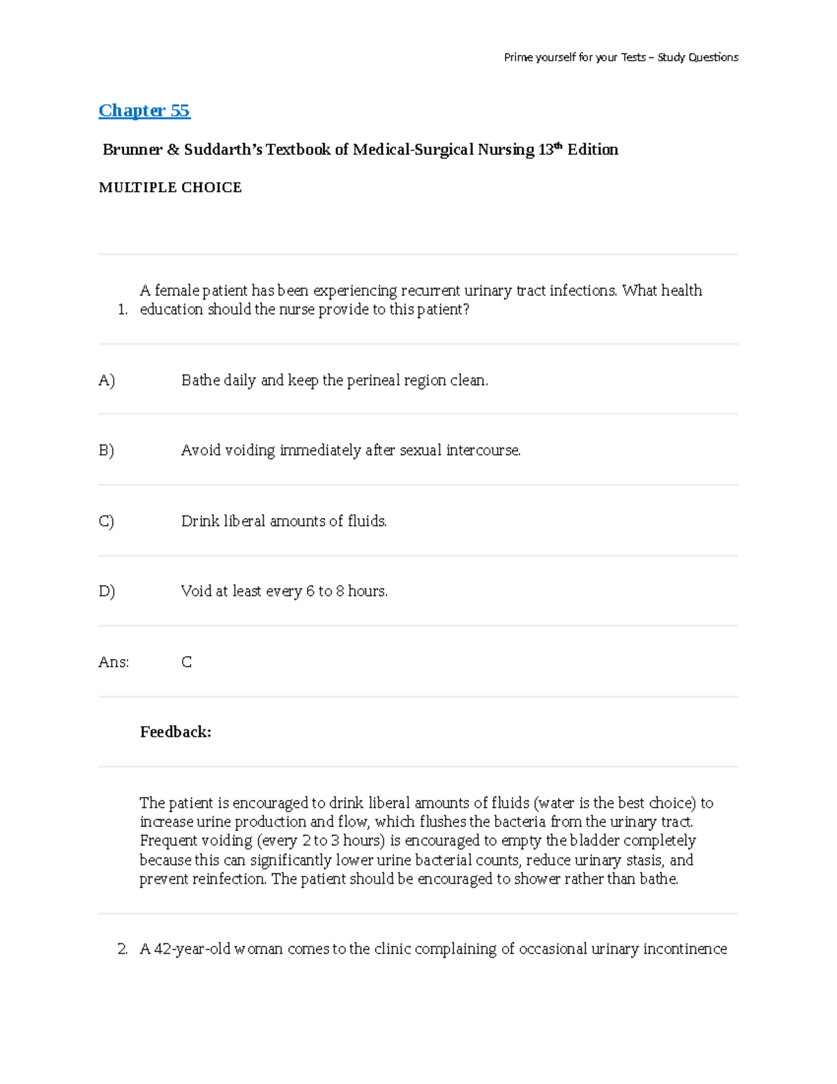 CH 55 test bank 13th edition - Chapter 55 Brunner & Suddarth’s Textbook ...