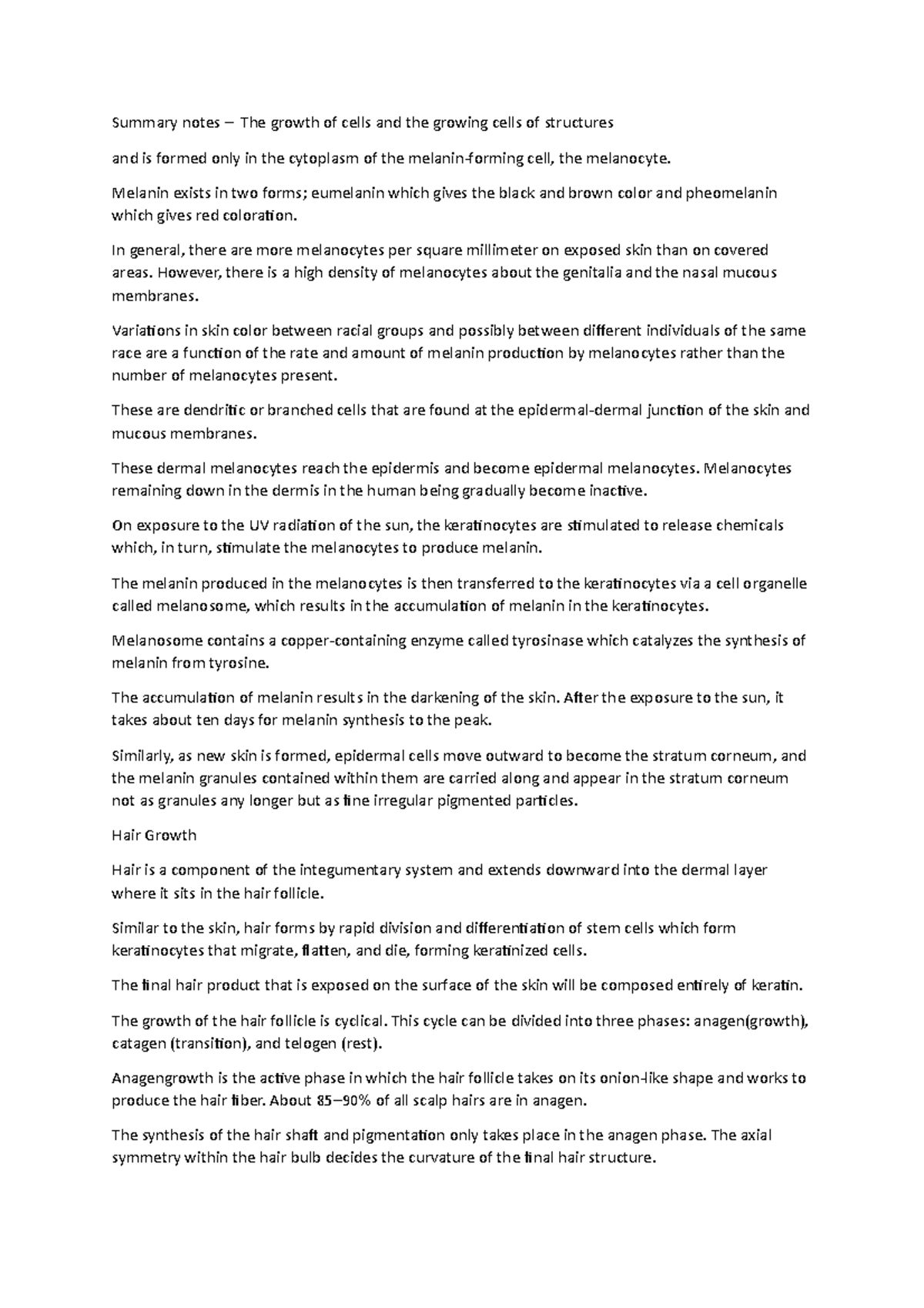 Summary notes – The growth of cells and the growing cells of structures ...