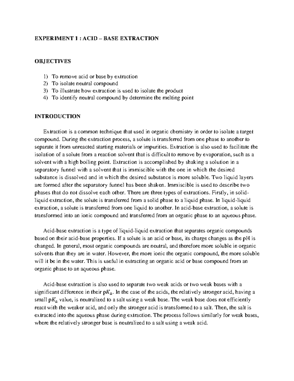 Intro exp 1 chm457 - all the best - EXPERIMENT 1 : ACID – BASE ...