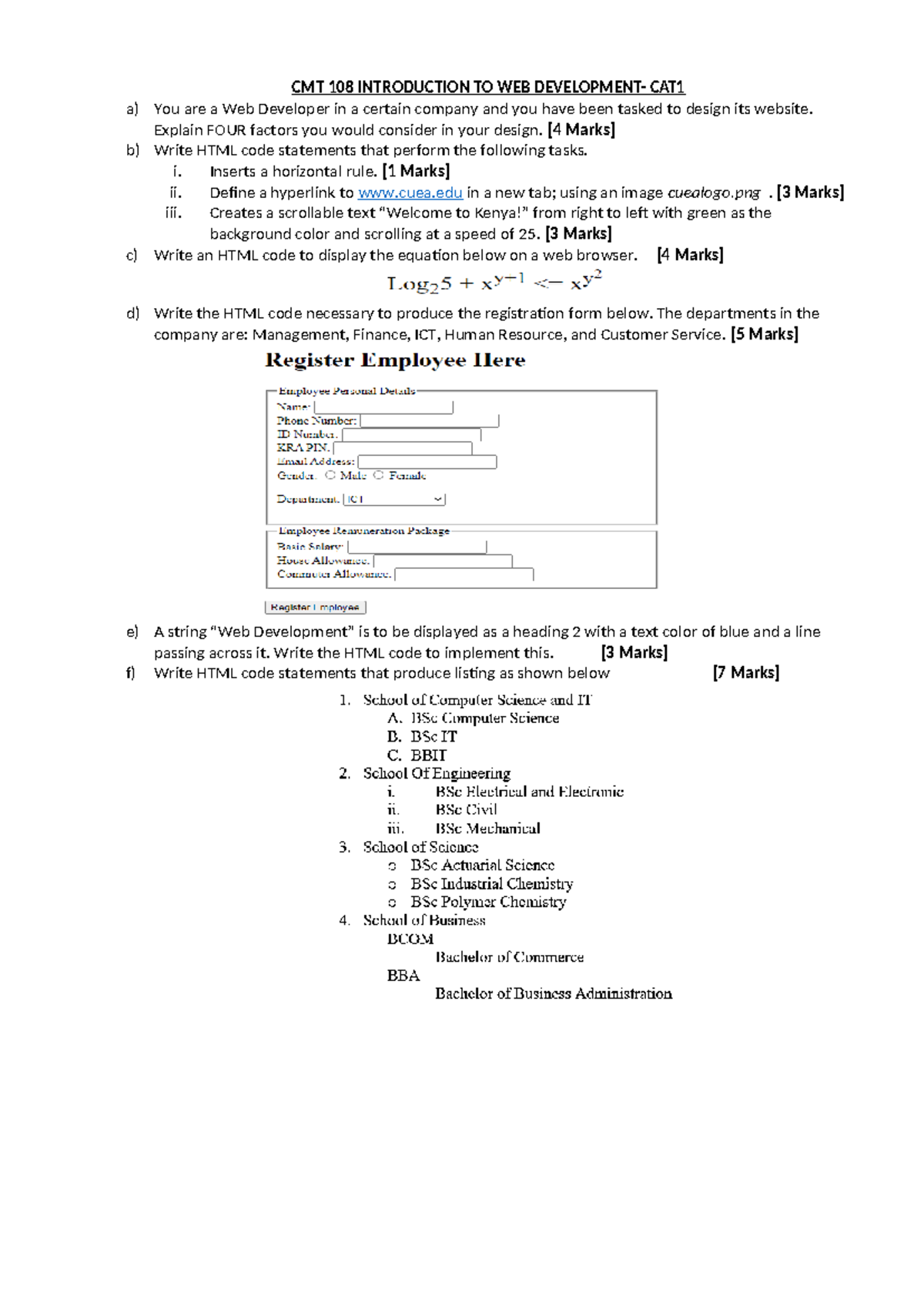 CMT 108- ODEL CAT 1 - Questions on introduction to web development - CMT 108 INTRODUCTION TO WEB ...