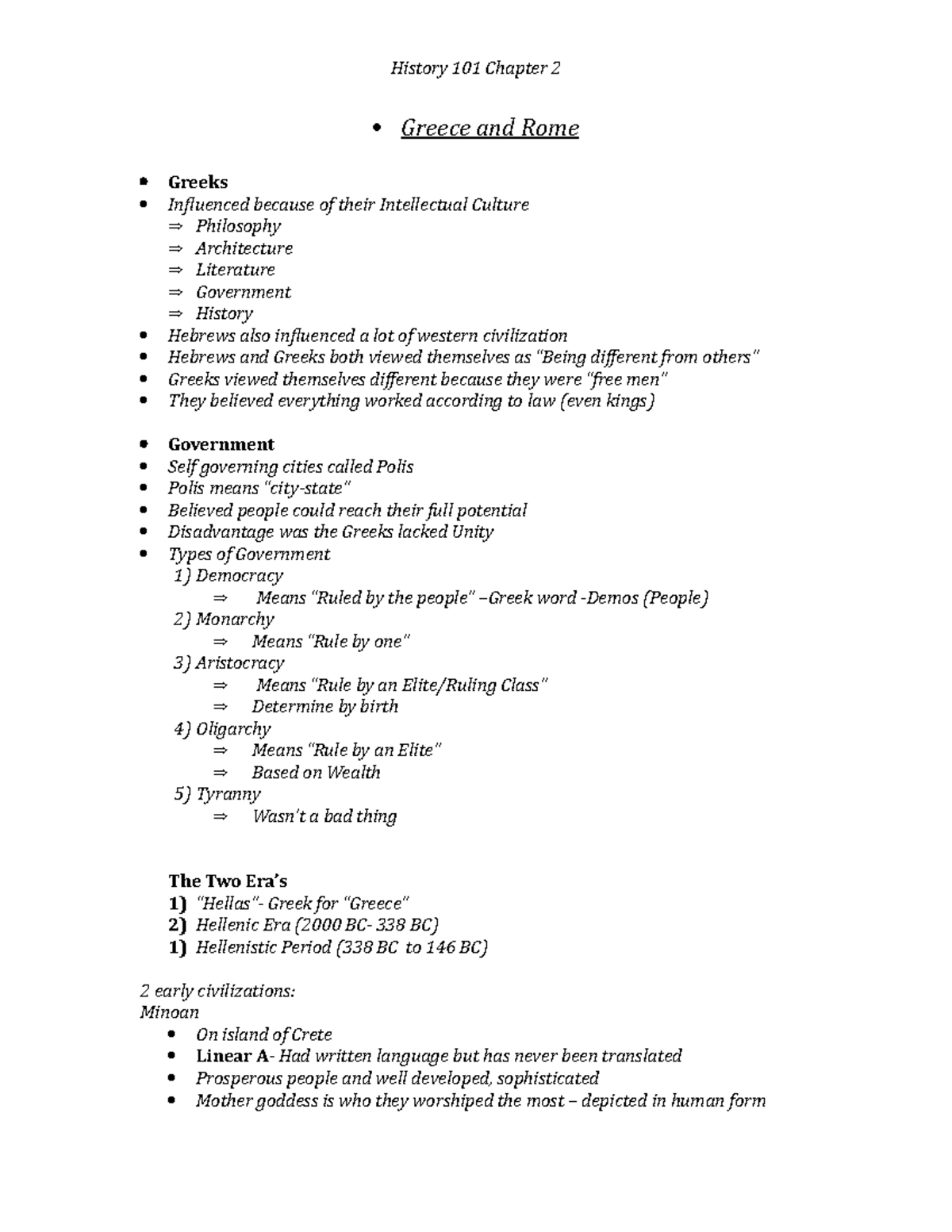 Greece and Rome ch 2 - in class - History 101 Chapter 2 Greece and Rome ...