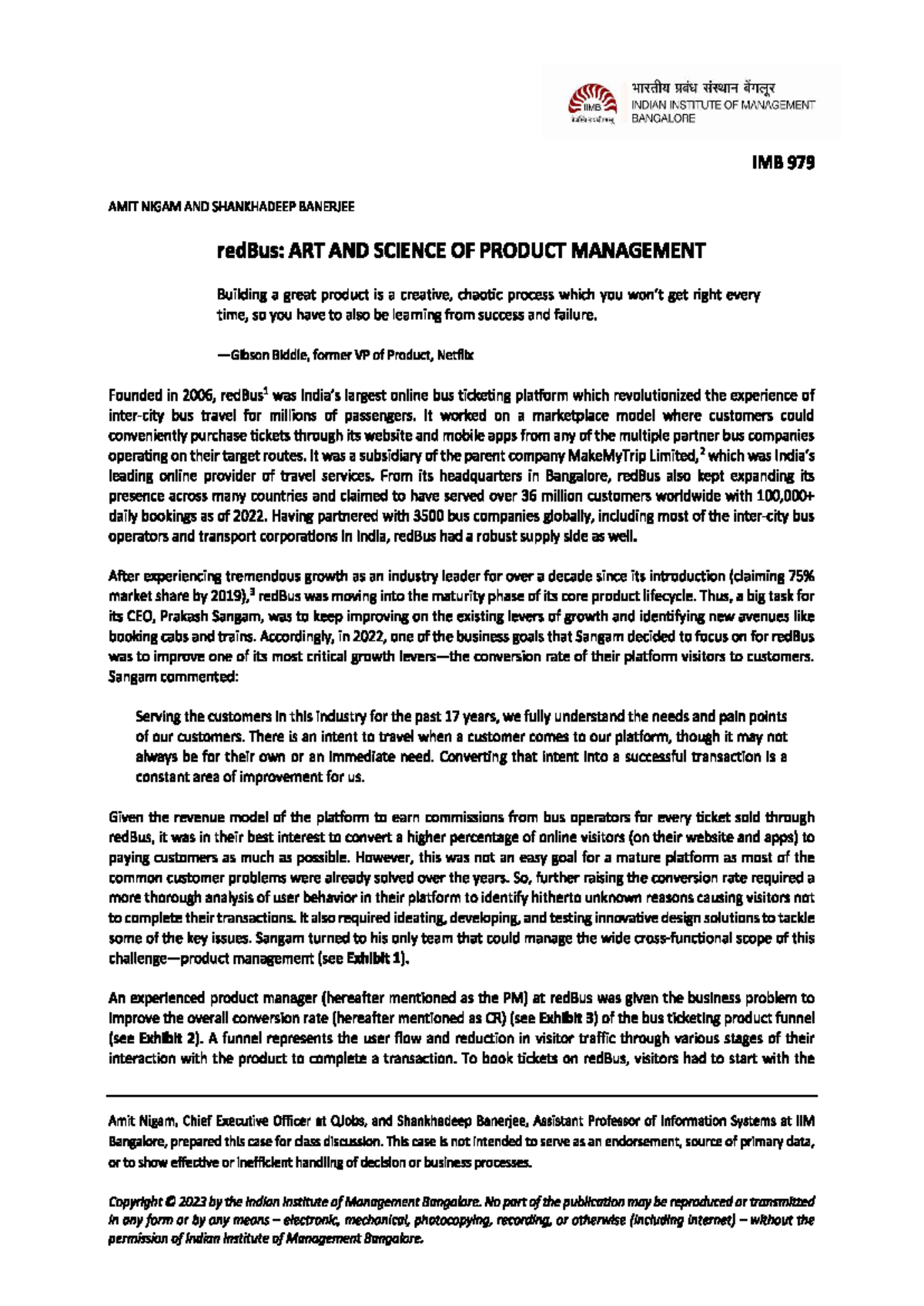 CASE 1 IIMB - This is a practical materia; - any IIMB INDIAN INSTITUTE ...