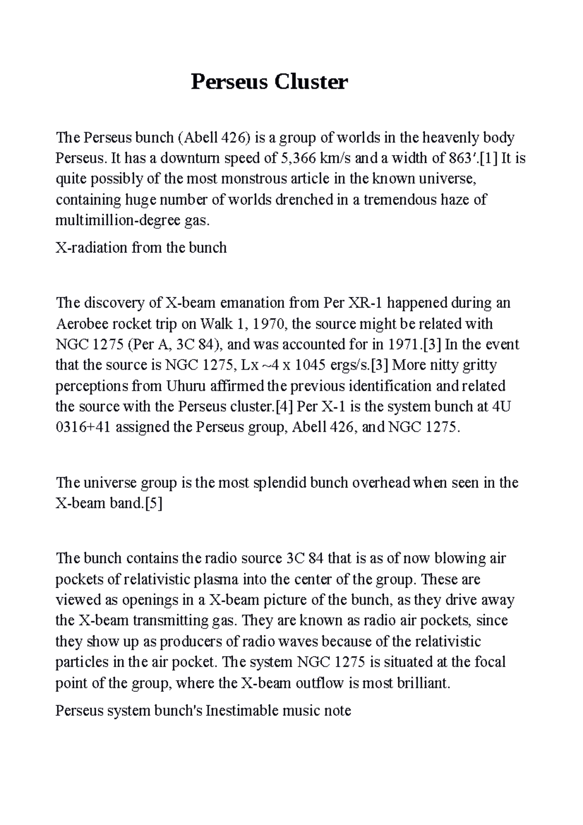 Perseus Cluster - Ifah - Perseus Cluster The Perseus bunch (Abell 426 ...