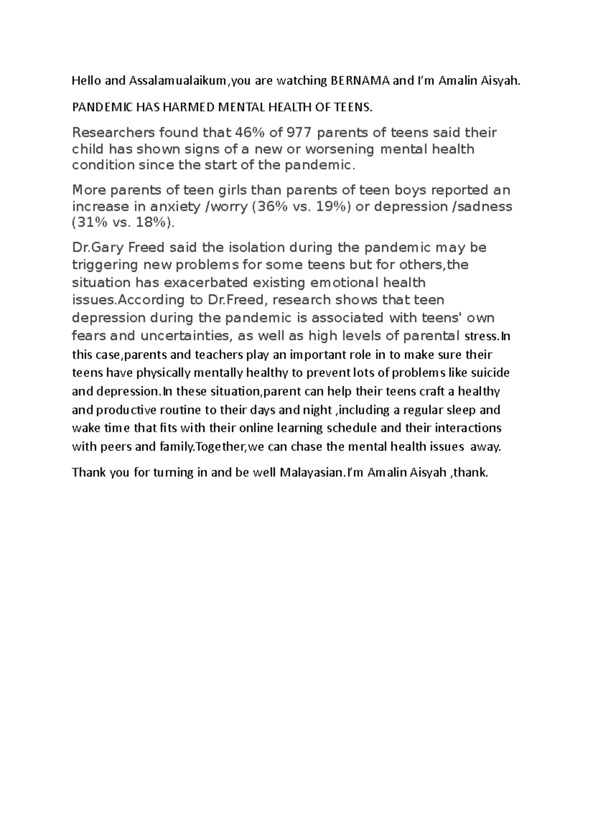 Juara NEWS Reading - Hello and Assalamualaikum,you are watching BERNAMA ...