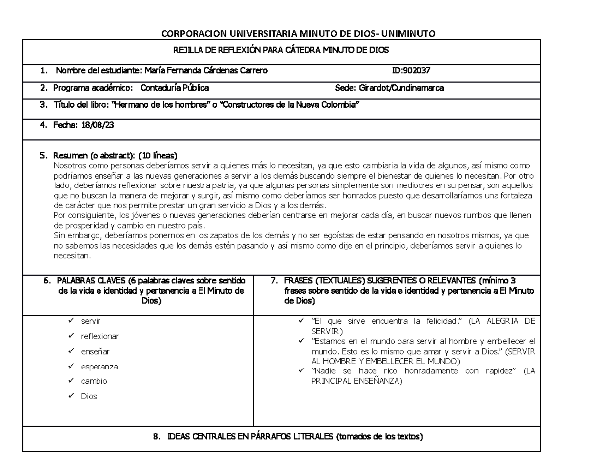 Rejilla Catedra - Actividad 2 evaluativa - Catedra Minuto De Dios - Uniminuto - Studocu