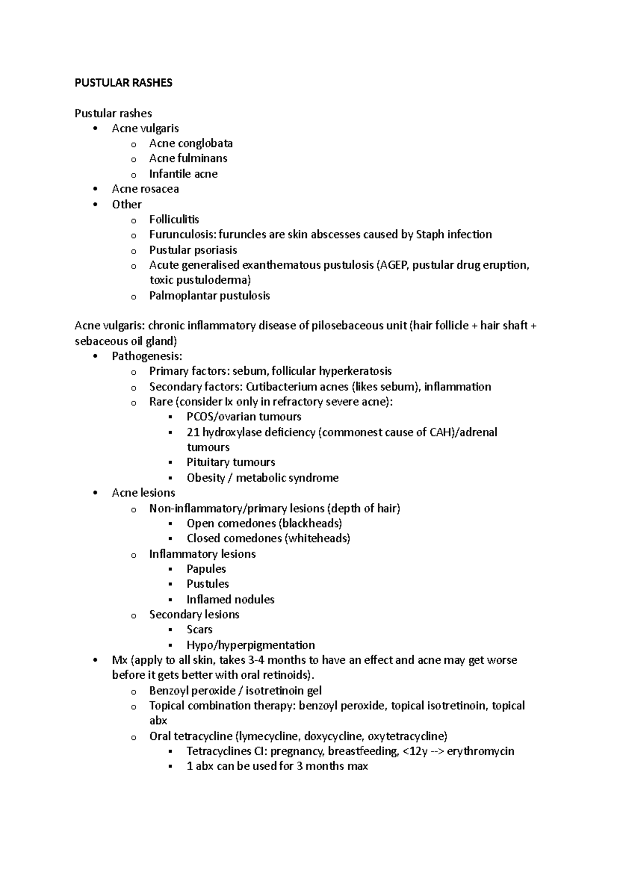 Pustular Rashes - PUSTULAR RASHES Pustular rashes Acne vulgaris o Acne ...