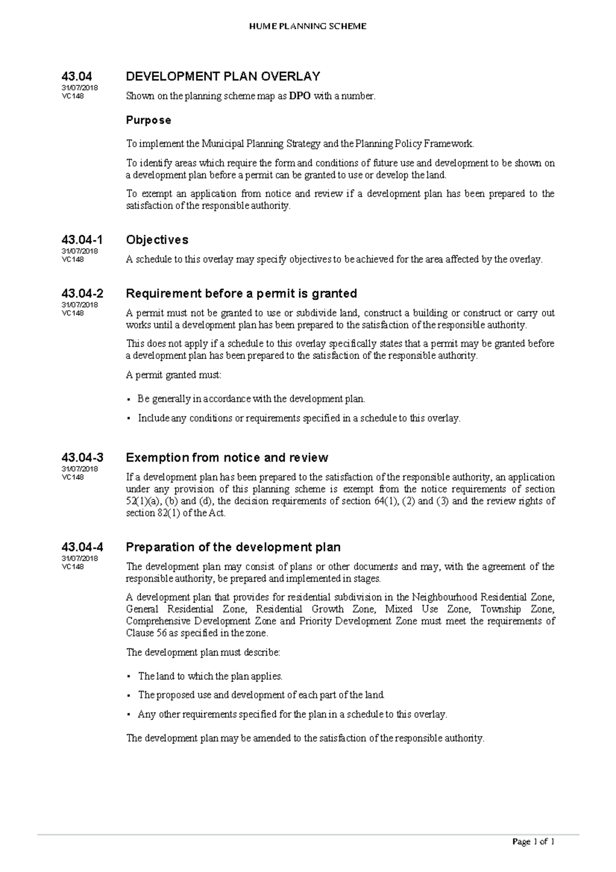 Hume - 43.04 Development PLAN Overlay - HUME PLANNING SCHEME 43. 31/07 ...