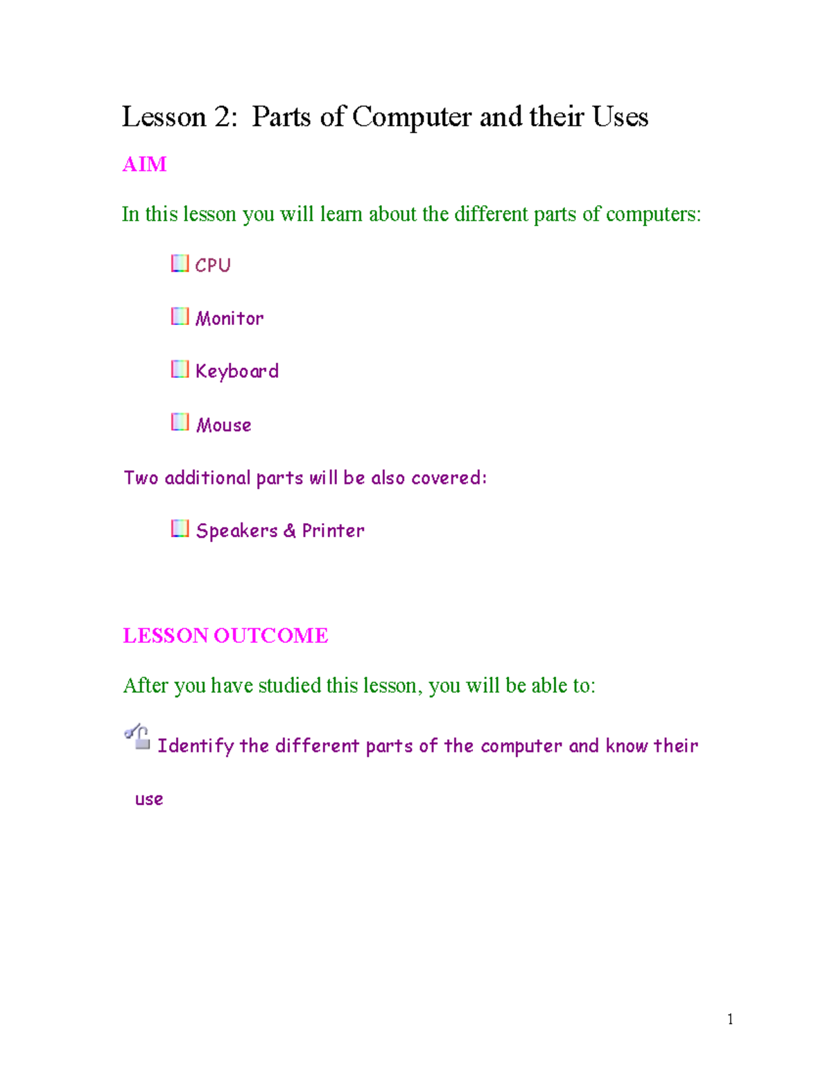 Lesson 2 - Computer hardware basics - Lesson 2: Parts of Computer and ...