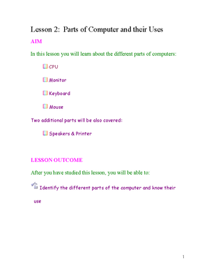 1-1 Computer Basics Lesson Plan - 1 Computer Basics Lesson Plan Prior ...