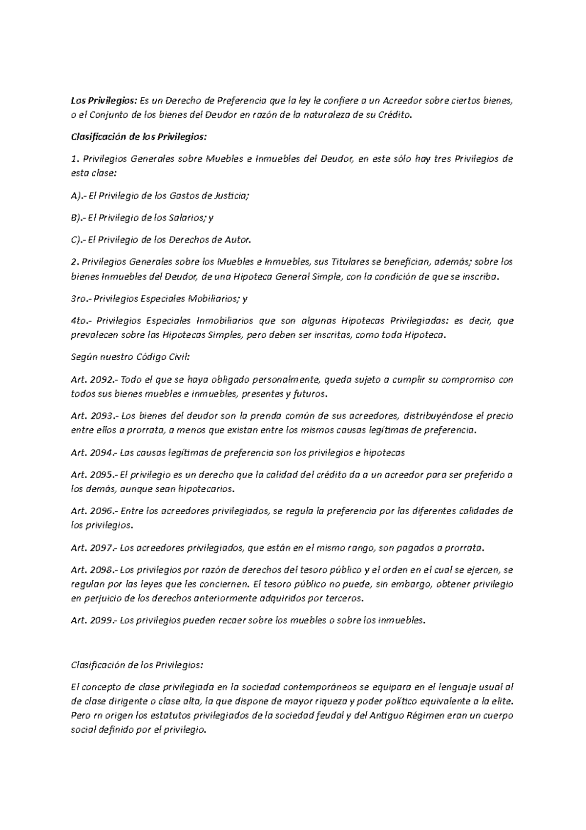 Practica de civil - jhuhj - Los Privilegios: Es un Derecho de ...