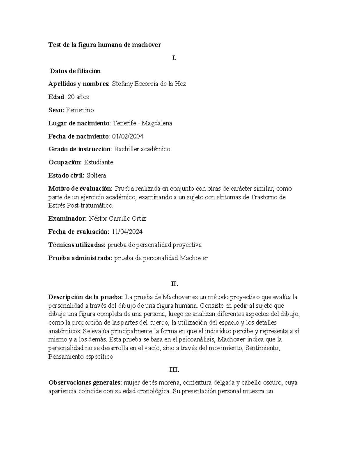 Interpretacion de Machover - Test de la figura humana de machover I ...