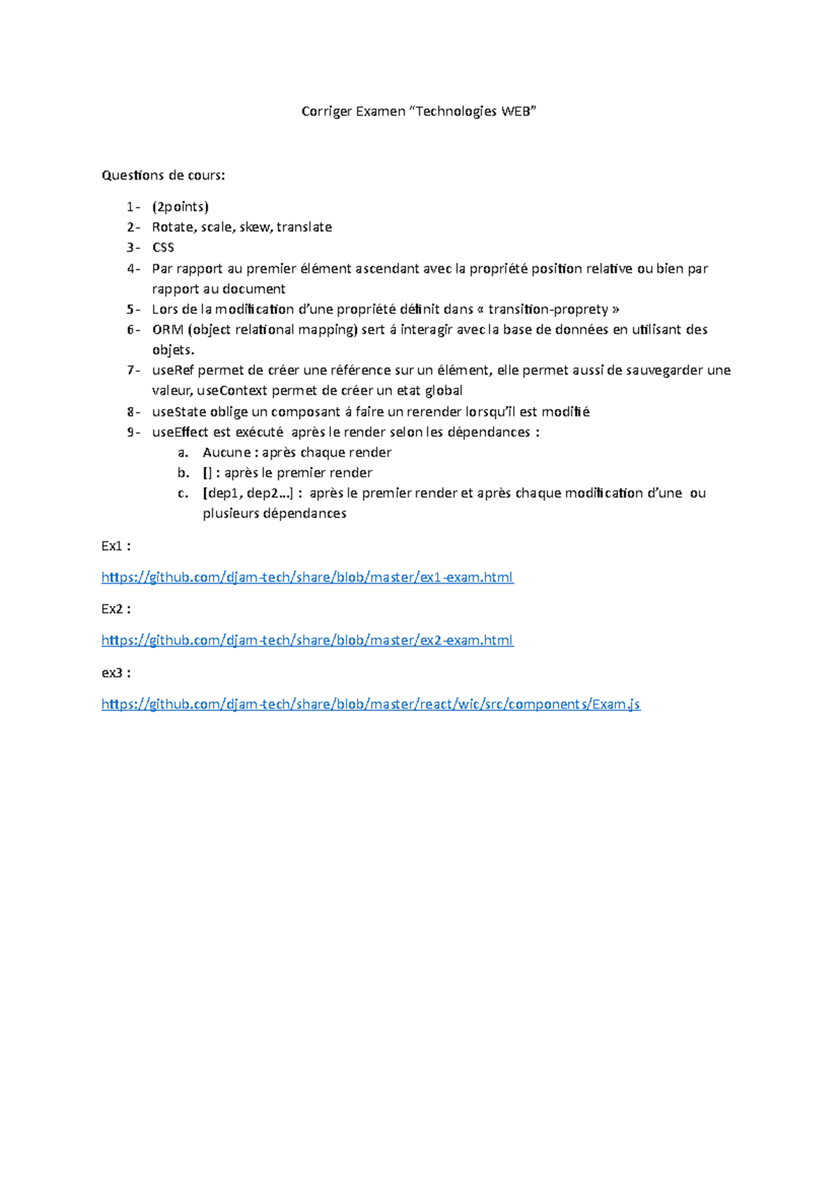 Corriger-Examen technologie web-2023 - Corriger Examen “Technologies ...