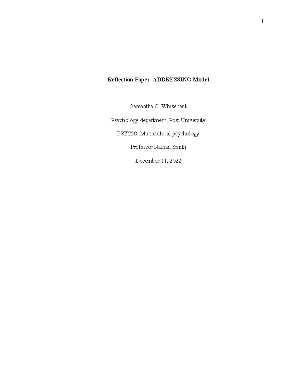 Reflection+Essayaddressingmodel - Reflection Paper: ADDRESSING Model ...