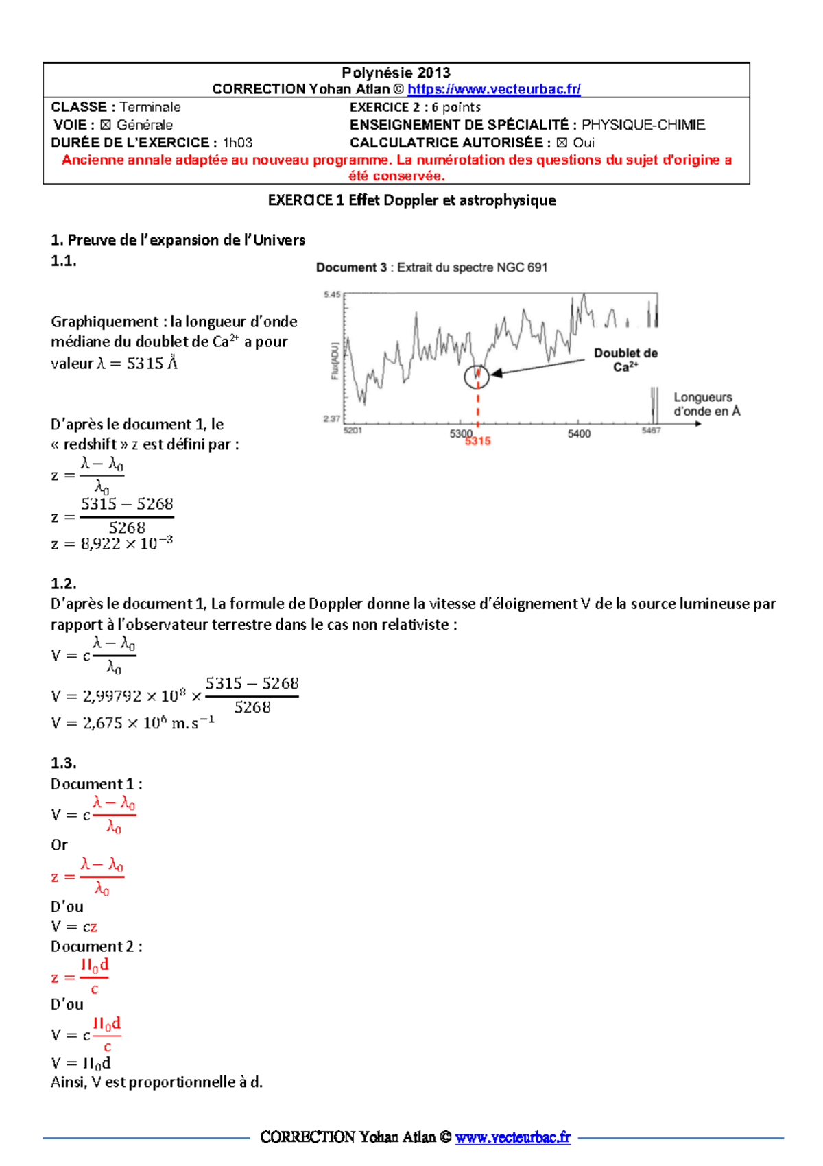 Correction Effet Doppler et astrophysique - CORRECTION Yohan Atlan ...