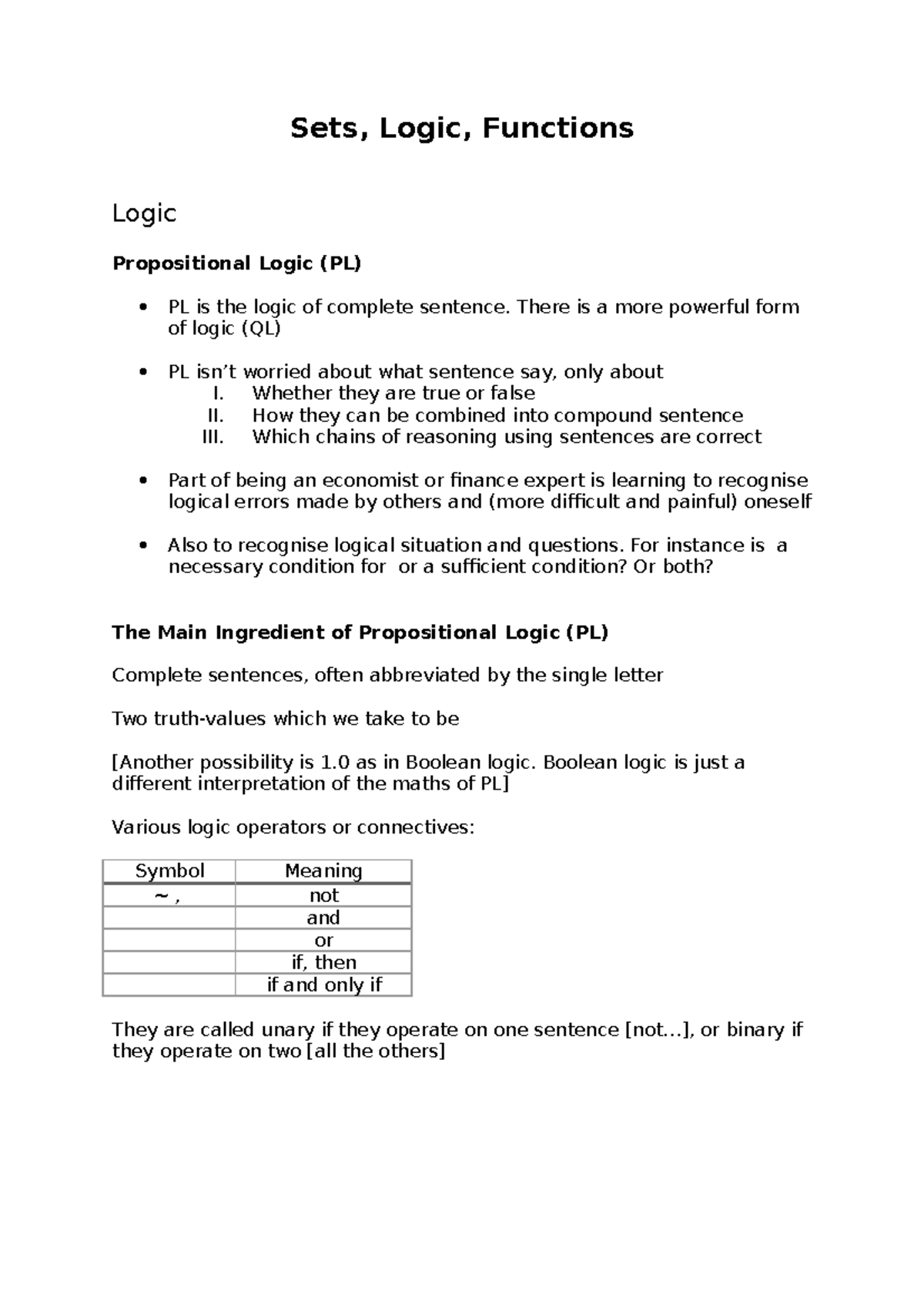 5 Sets Logic Functions Sets Logic Functions Logic Propositional Logic Pl Pl Is The Logic 0603