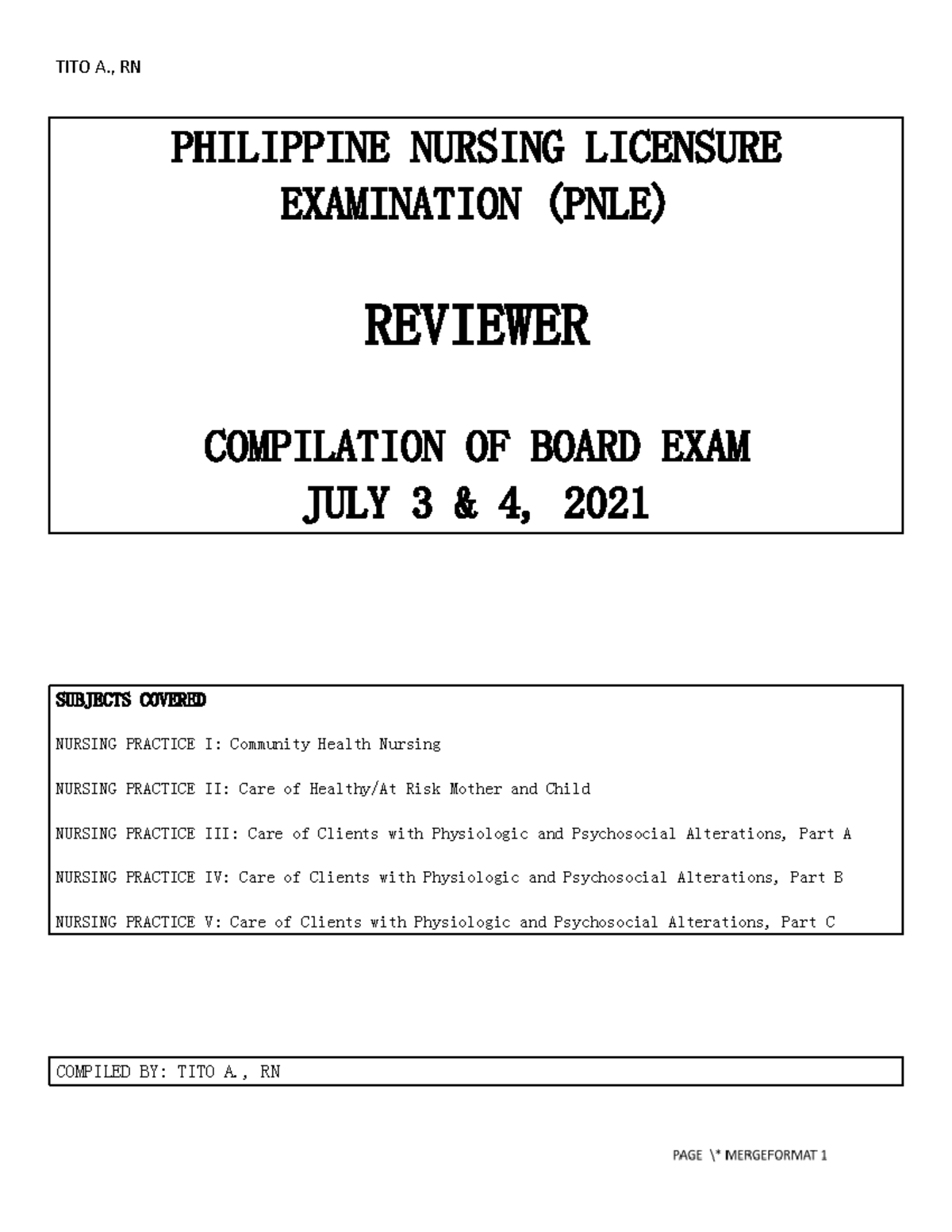 2021-JULY- Compilation w answers - PHILIPPINE NURSING LICENSURE ...
