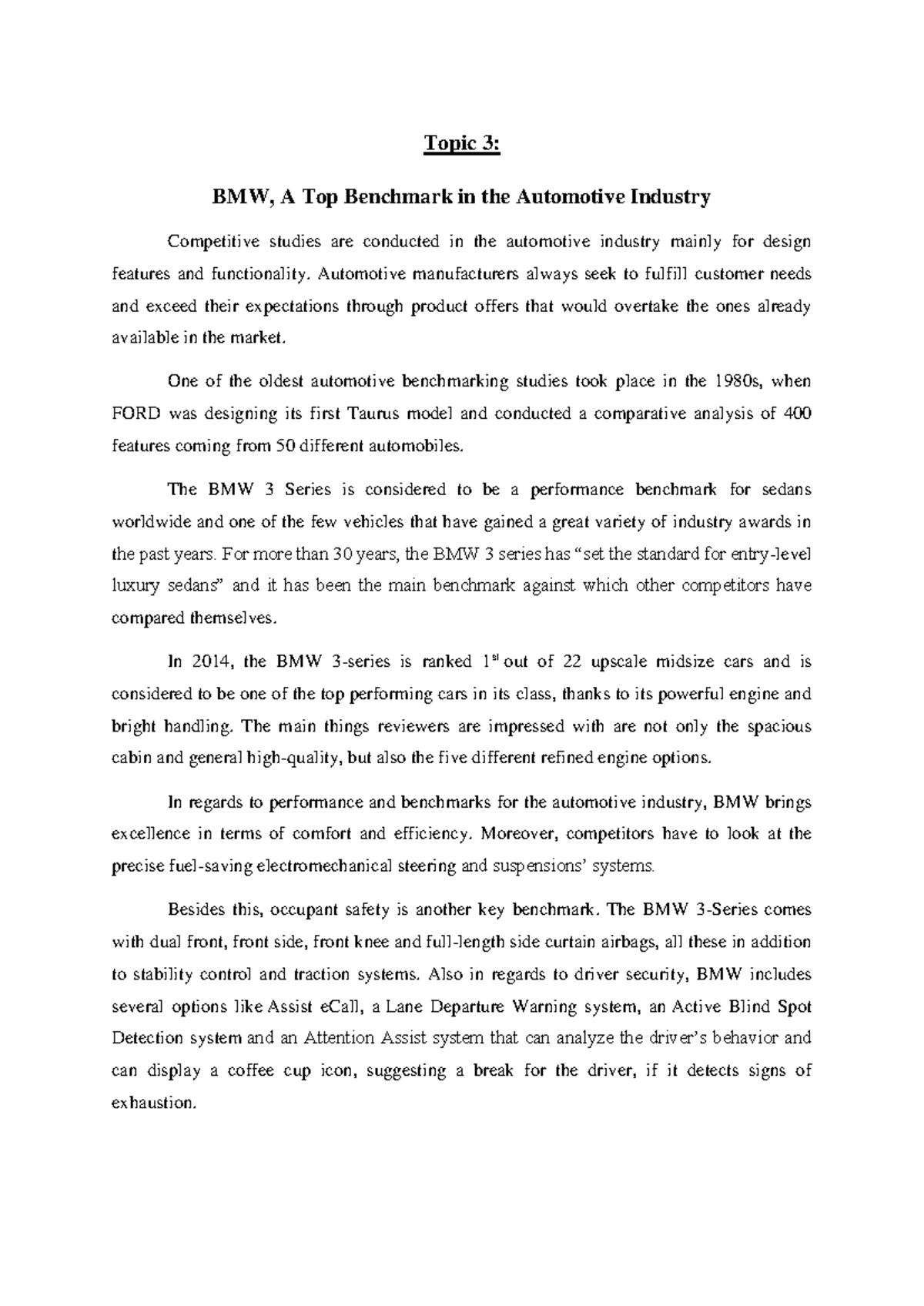Case Study Topic 3 8 - BMW - Topic 3: BMW, A Top Benchmark in the ...