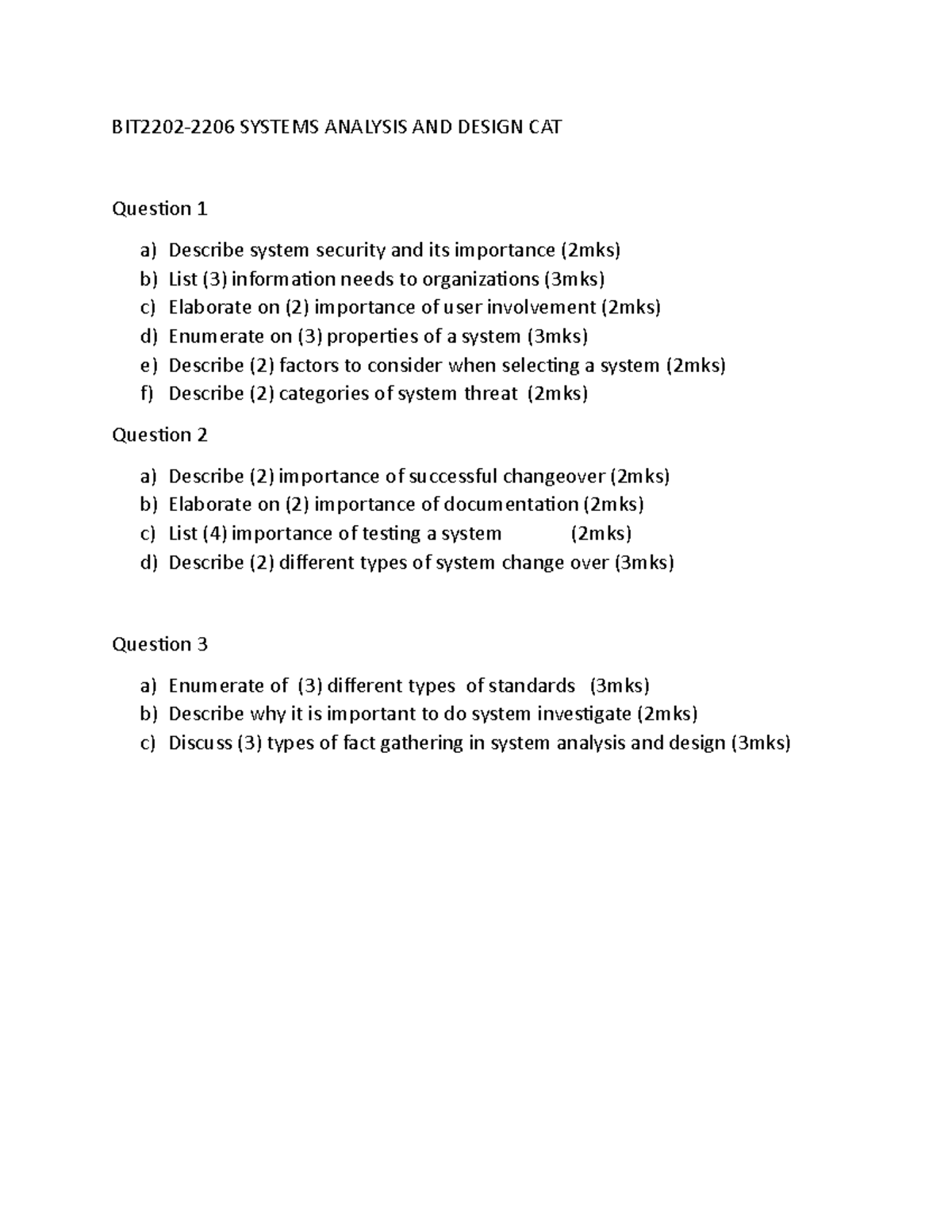 BIT2202-2206 Systems Analysis AND Design CAT - BIT2202-2206 SYSTEMS ...