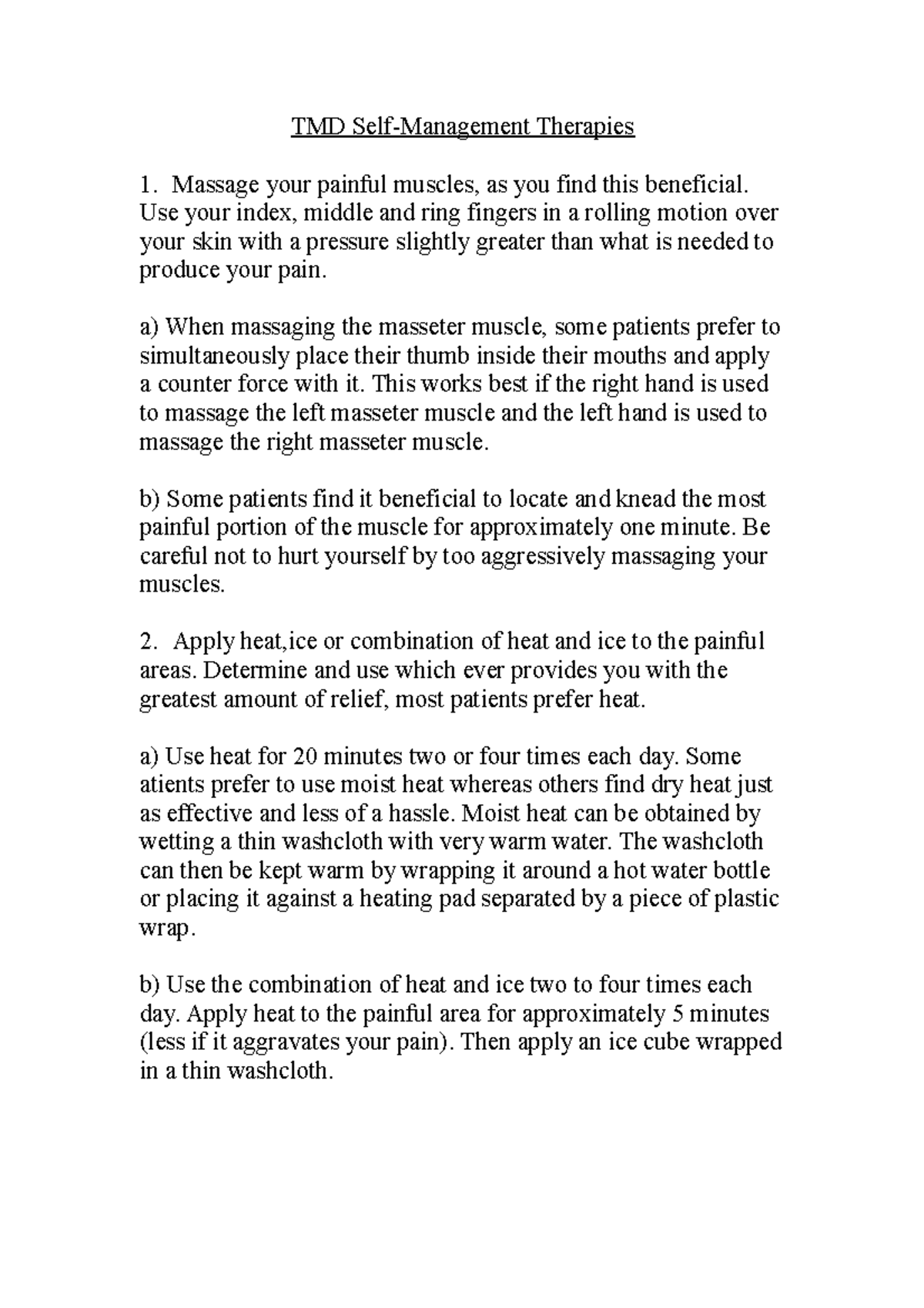 Temporomandibular disorder- Self management therapies - TMD Self ...
