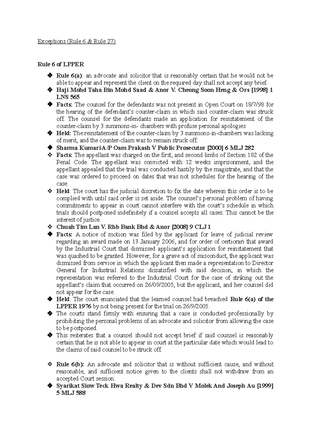 Acceptance OF Brief - Exceptions (Rule 6 & Rule 27) Rule 6 of LPPER ...